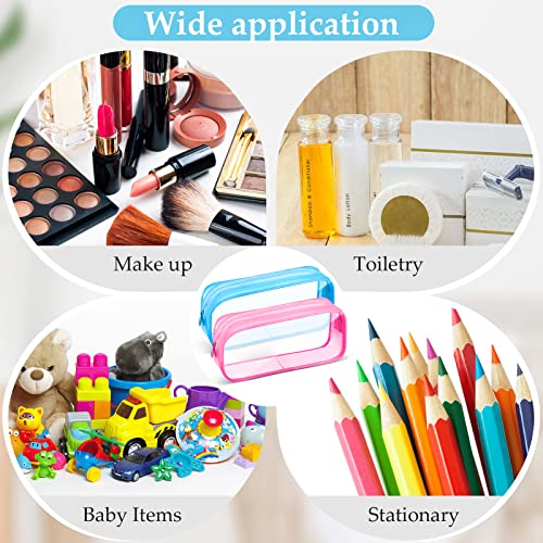12 Pcs Clear PVC Pencil Case with Zipper Transparent Makeup Pouch Cosmetic Make up Bag Organizer Big Capacity Waterproof Pencil Bag for School Office Travel Women Student Kid(Multicolor)