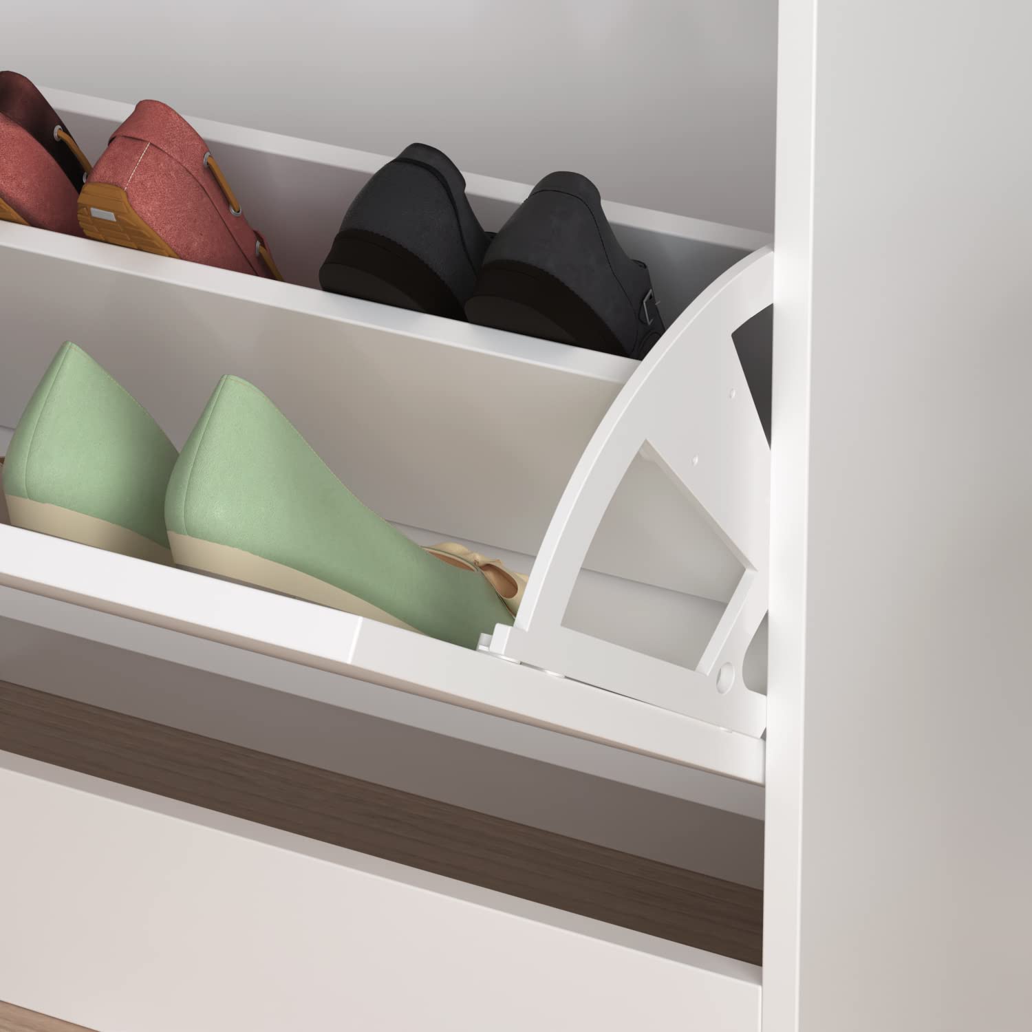 FUFU&GAGA Shoe Cabinet with 2 Flip Drawers for Entryway, Modern Shoe Storage Cabinet, Freestanding Shoe Rack Storage Organizer (23.6”W x 9.4”D x 31.4”H)(White)