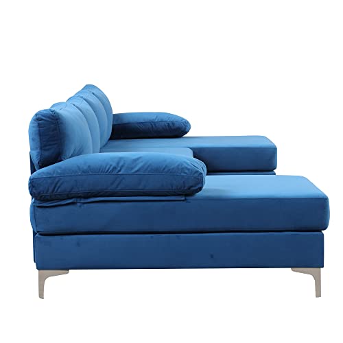 Casa Andrea Milano Modern Large Velvet Fabric U-Shape Sectional Sofa, Double Extra Wide Chaise Lounge Couch