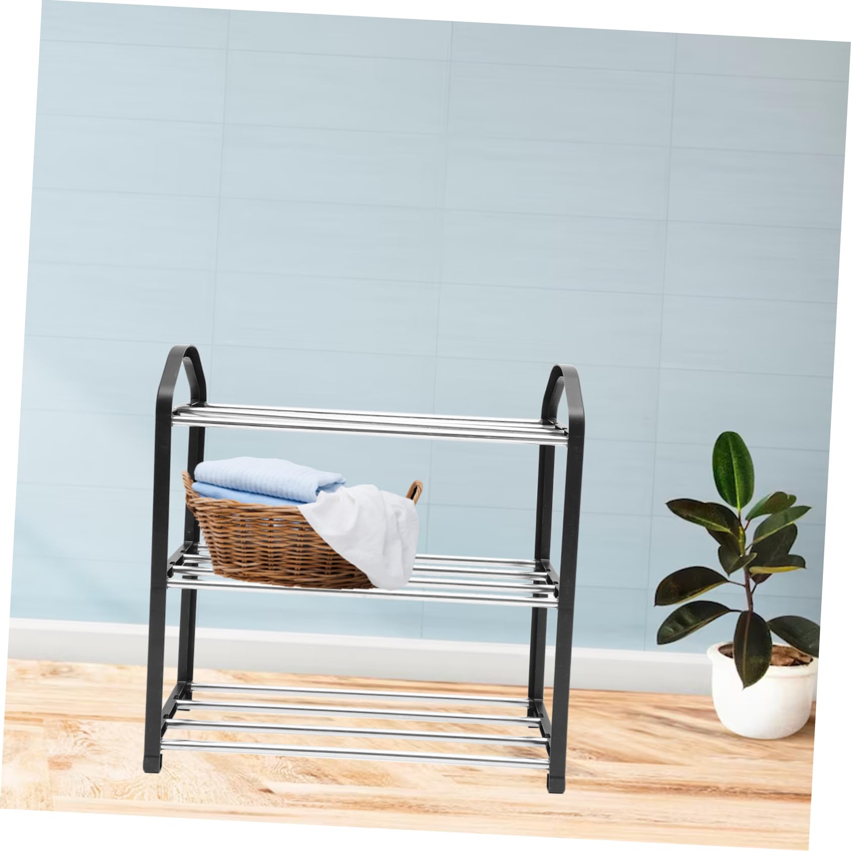 Alipis Shoe Rack Shoe Storage Organizer Freestanding Shoe Cabinet Shoe Shelf Shoe Holder Shoe Stand Metal Organizer Shelf Three-Layer Shoe Storage Rack Stainless Steel Storage Bag Plastic