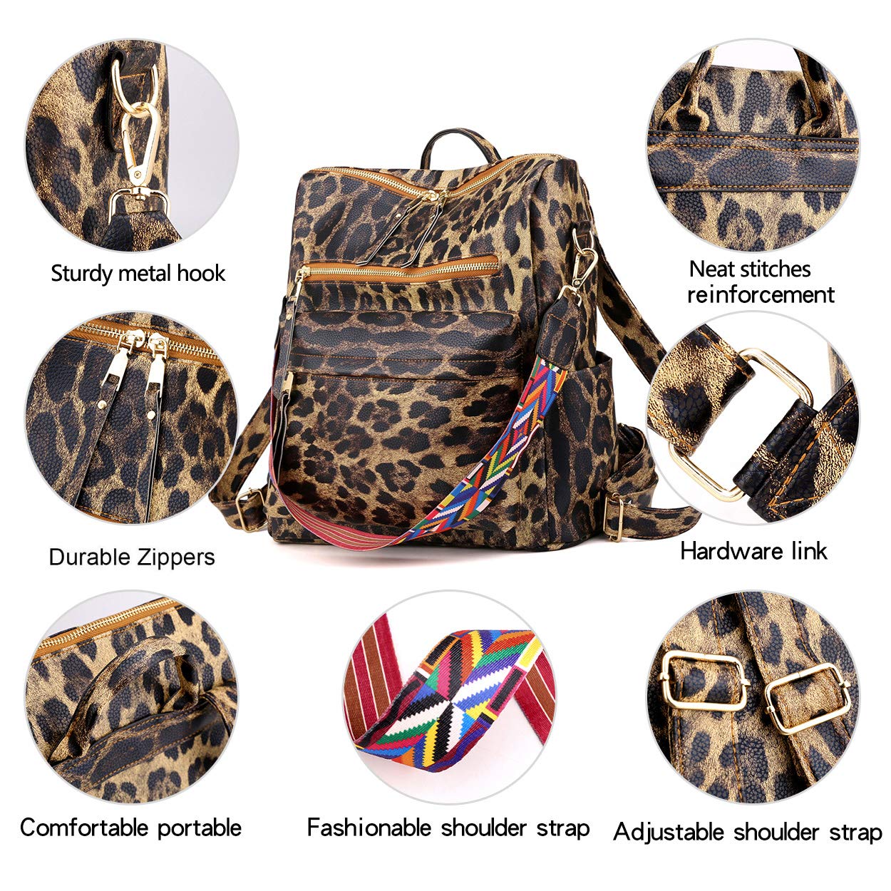 ZOCILOR Women's Fashion Backpack Purse Multipurpose Design Convertible Satchel Handbags and Shoulder Bag PU Leather Travel bag (Brown Leopard)