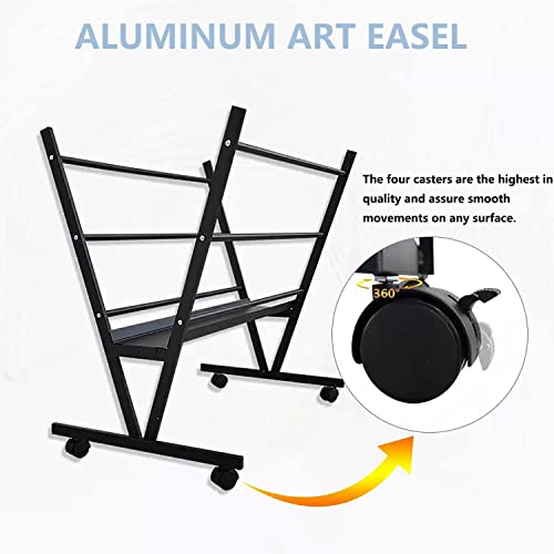 Metal Art Large Print Rack 36.6"x25.6"x35.4" Movable Arts Crafts Drying Print Racks with Castors Artist Storage and Display Rack Stand for Display of Canvas, Prints, Panels, Posters, Art Gallery