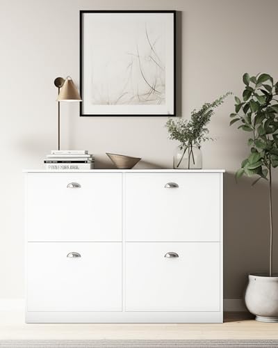 MIRROTOWEL Shoe Cabinet,Hidden Slim Narrow Shoe Rack Cabinet with 4 Drawers for Entryway, Foyer,Hallway,Bedroom,White