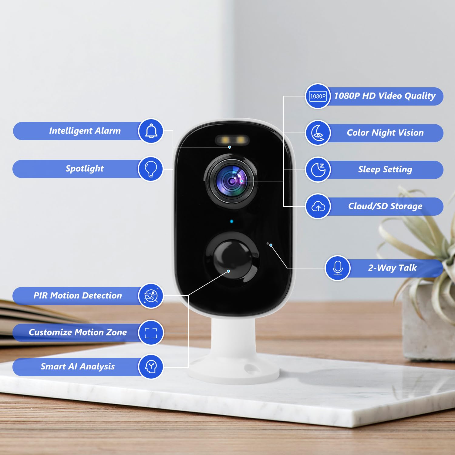 Cameras for Home Security, 1080P Security Cameras Wireless Outdoor with Motion Detection Spotlight/Siren Alarm Color Night Vision 2-Way Talk Waterproof SD/Cloud Storage Battery Powered WiFi Cam 2-Pack