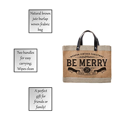 Santa Barbara Design Studio Creative Brands Waterproof Jute Tote Bag, Be Merry