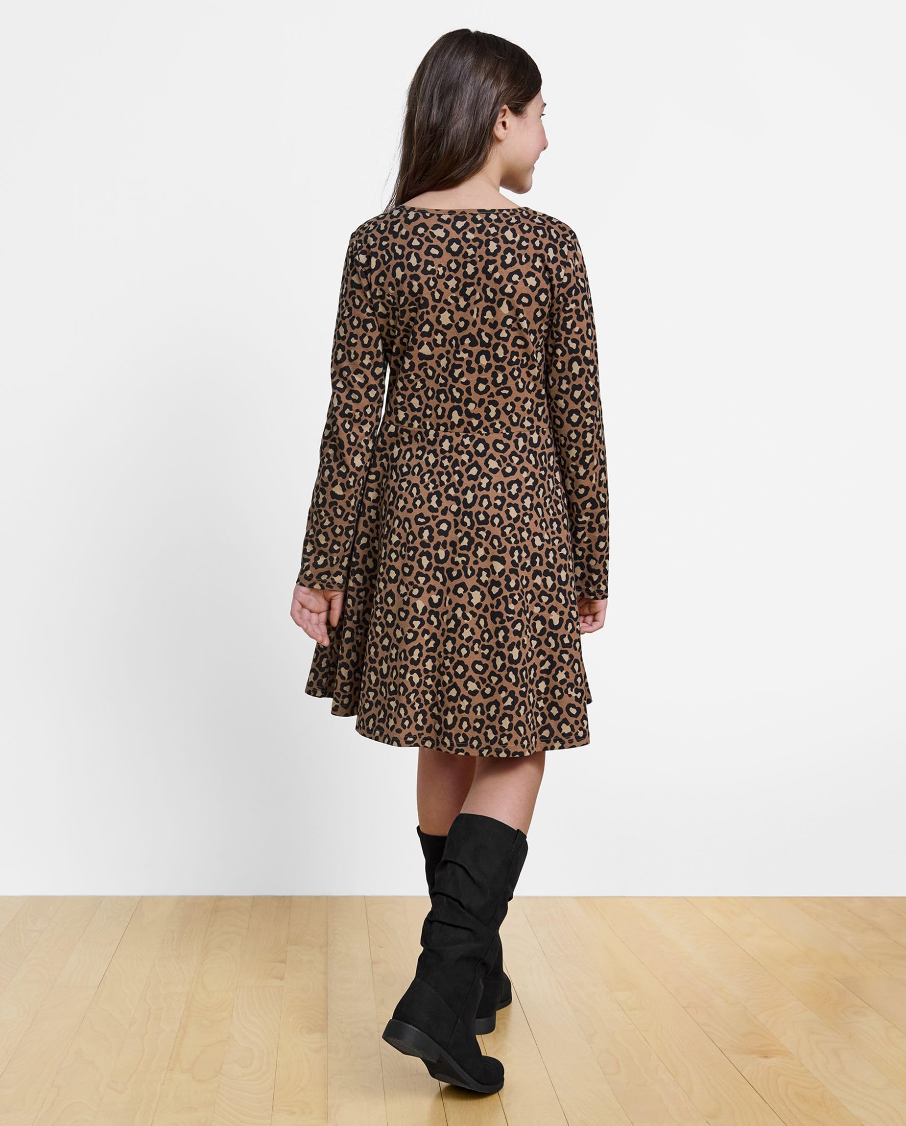 The Children's Place,Long Sleeve Knit Casual Skater Dress,Pecan Pie,Small (5/6)