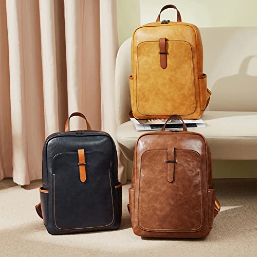 Telena Vegan Leather Laptop Backpack for Women 15.6 inch Computer College Travel Daypack Bag Navy