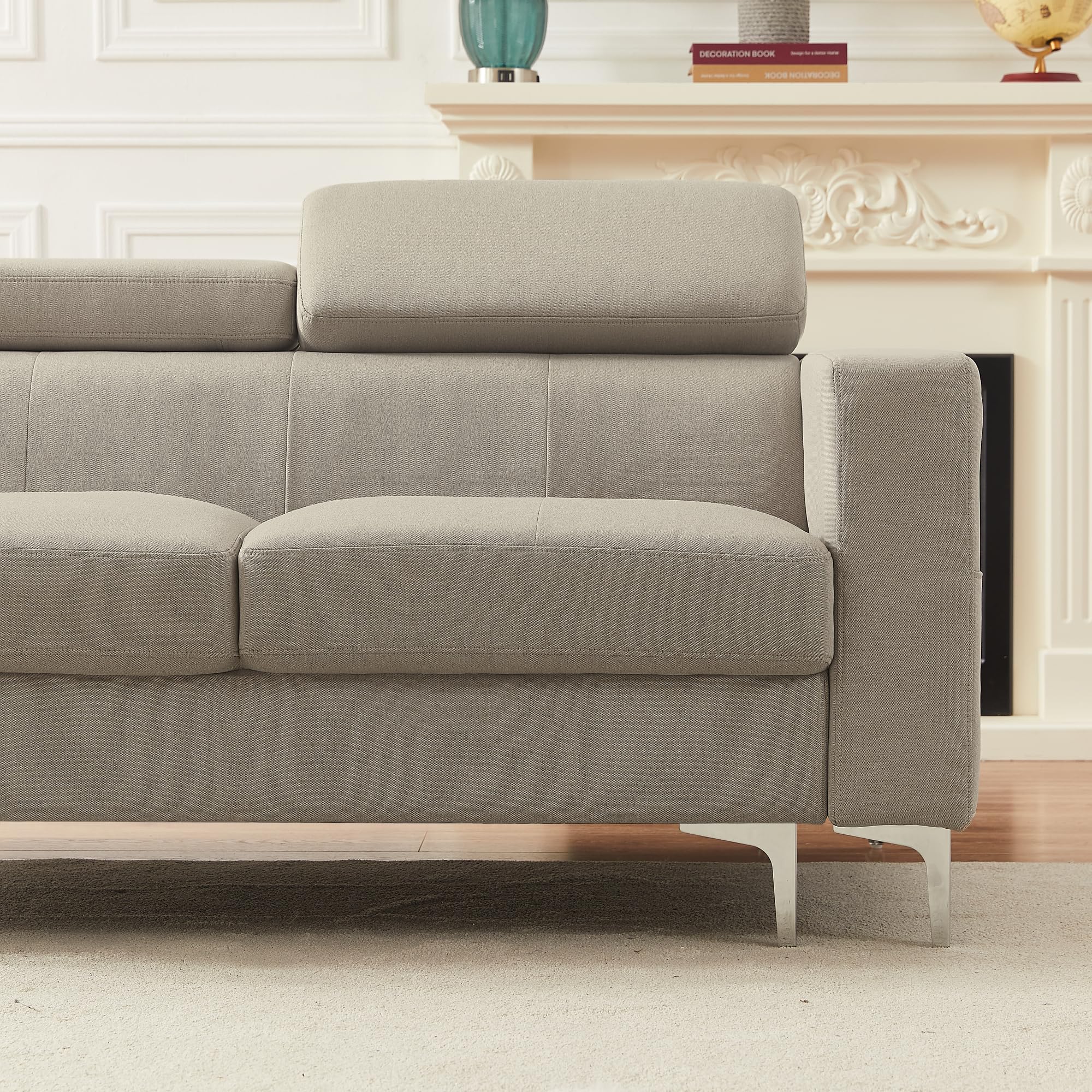 HAUSHECK 3 Piece Sofa U Shape Sectional Couches with Headrests Adjustment, Left Chaise with Storage, Linen Fabric, Living Room Furniture Set, 120" D x 94.5" W x 36.2" H, Smoke