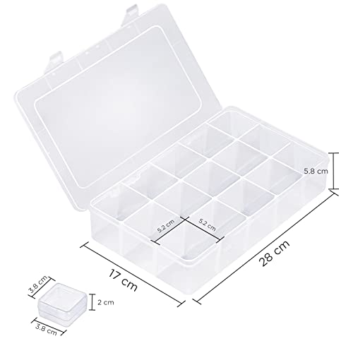 Funtopia 52 Packs Small Beads Storage Containers & Clear Organizer Box, 15 Grids Large Plastic Organizer Box with Dividers Mini Bead Organizers for Storage Crafts, Jewelry and Small Items