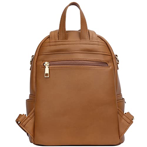 KKXIU Convertible Mini Leather Backpack Purse For Women and Ladies Small Quilted Daypack with Colorful Strap (A-brown)