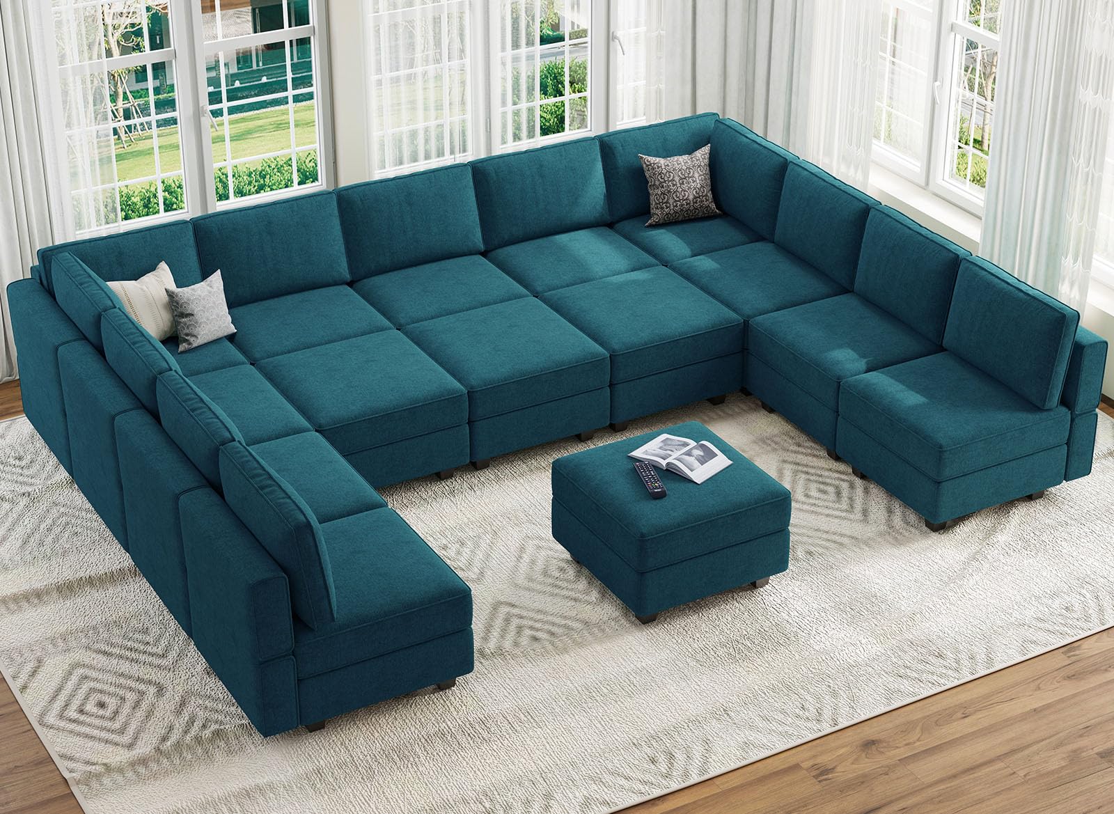 Belffin Modular Sectional Sleeper Sofa Couch Bed Oversized U Shaped Cocuh with Storage Convertible Sleeper Sofa Bed. Peacock Blue