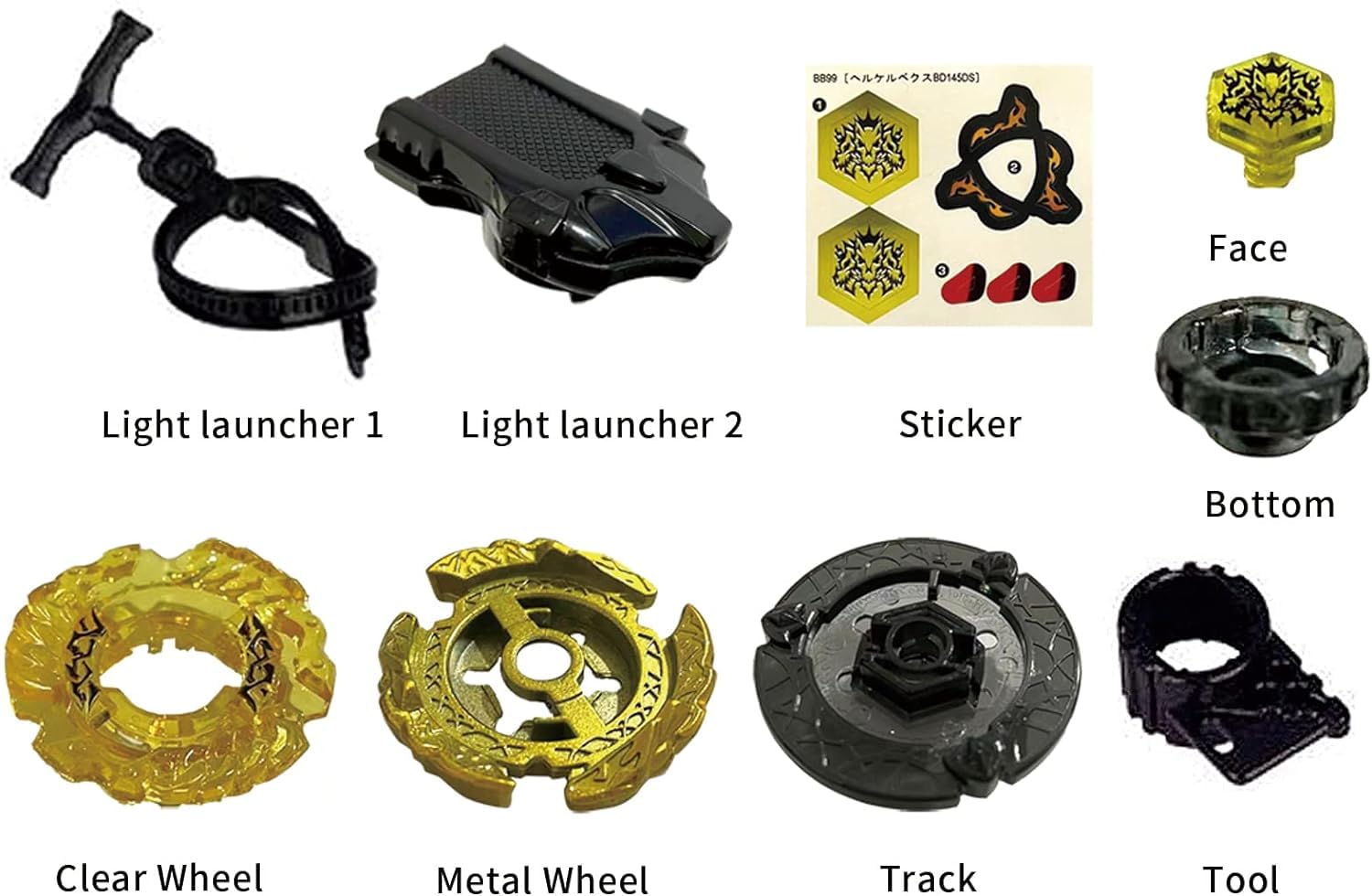 Wrpaulk Bey Battling Top Blade(BB-104 Basalt Horogium 145WD) &(BB-99 Hell KerbecsBD145DS) Metal Gyro Set with Launchers.