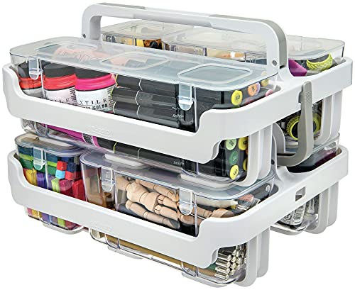 Deflecto Caddy Organizer, Stackable with Three Compartments, White and Clear (29003CR)