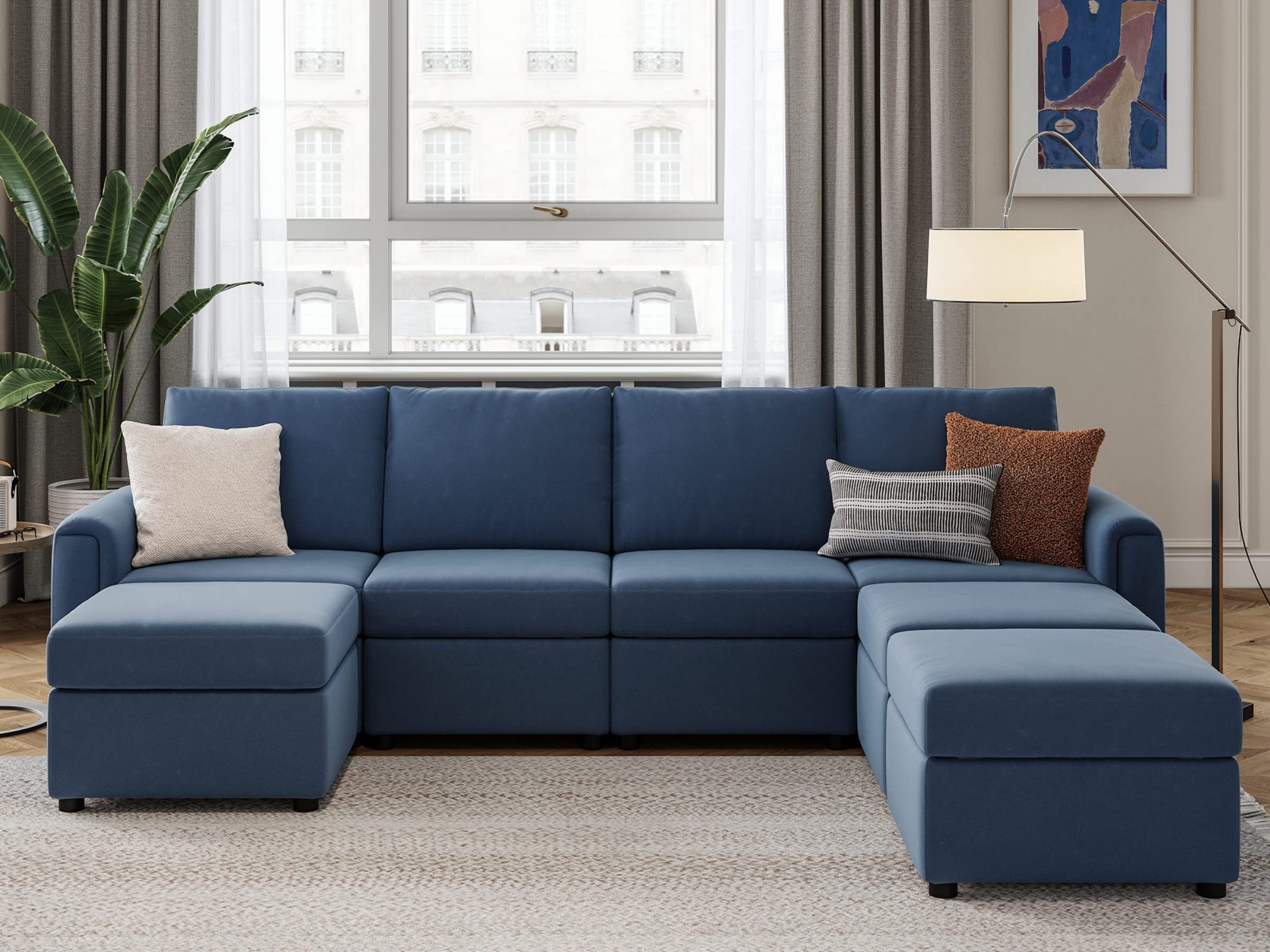 LINSY HOME Modular Sectional Sofa, Convertible U Shaped Sofa Couch with Storage, Memory Foam, Modular Sectionals with Ottomans, 7 Seat Oversized Sofa Couch with Chaise for Living Room, Blue
