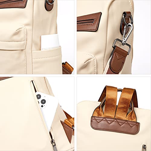 BROMEN Backpack for Women Convertible Purse Bookbag Purses Fashion Leather Travel Bags Beige Brown