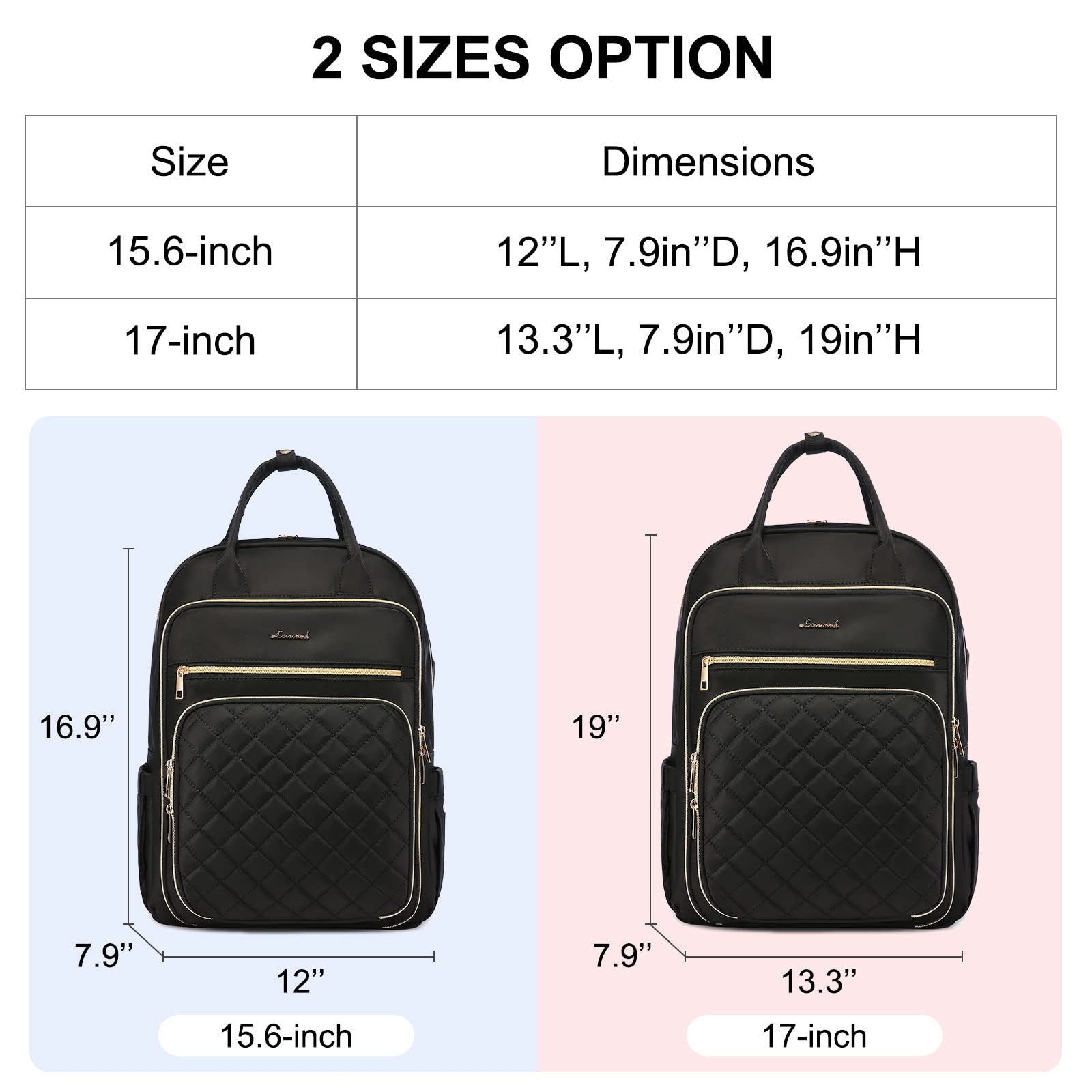 LOVEVOOK Laptop Backpack for Women, 17.3 Inch, Water Resistant, Lightweight, USB Charging, Quilted Commuter Backpack, Black