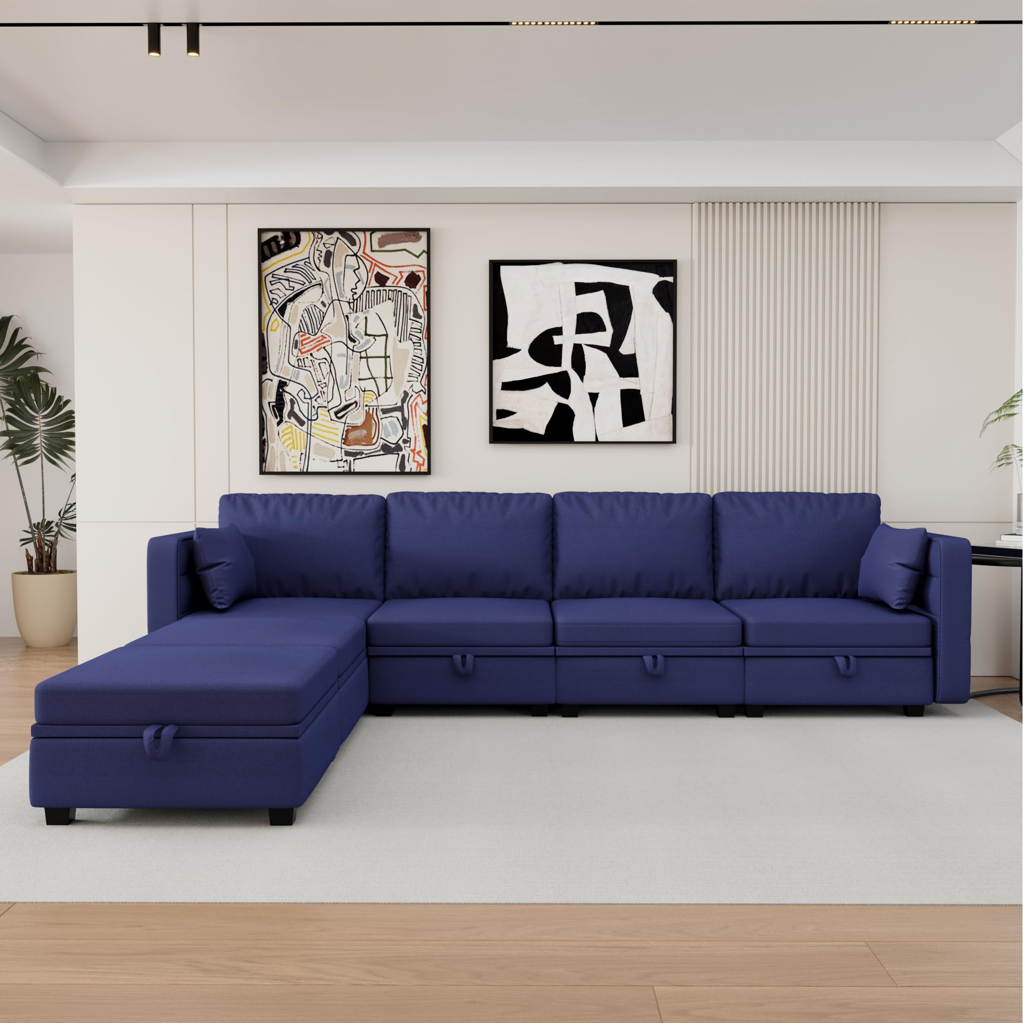Tmsan 110.2" U Shaped Sectional Sofa Couch, Convertible Modular Sectional Sofa 6 Seat Oversized Modern Fabric Couch with Storage Seat for Living Room Apartment Office (Navy Blue)