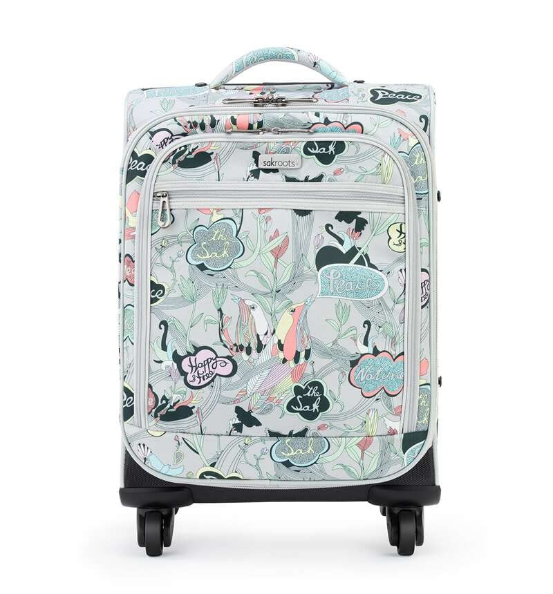Sakroots Womens Carry-on 22" in Sustainable Materials On The Go Carry on 22 roller suitcase, Light Grey Peace, Carry-On 22-Inch US