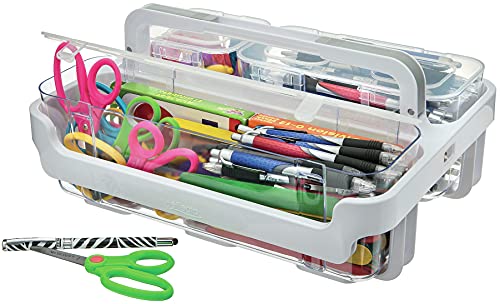 Deflecto Caddy Organizer, Stackable with Three Compartments, White and Clear (29003CR)