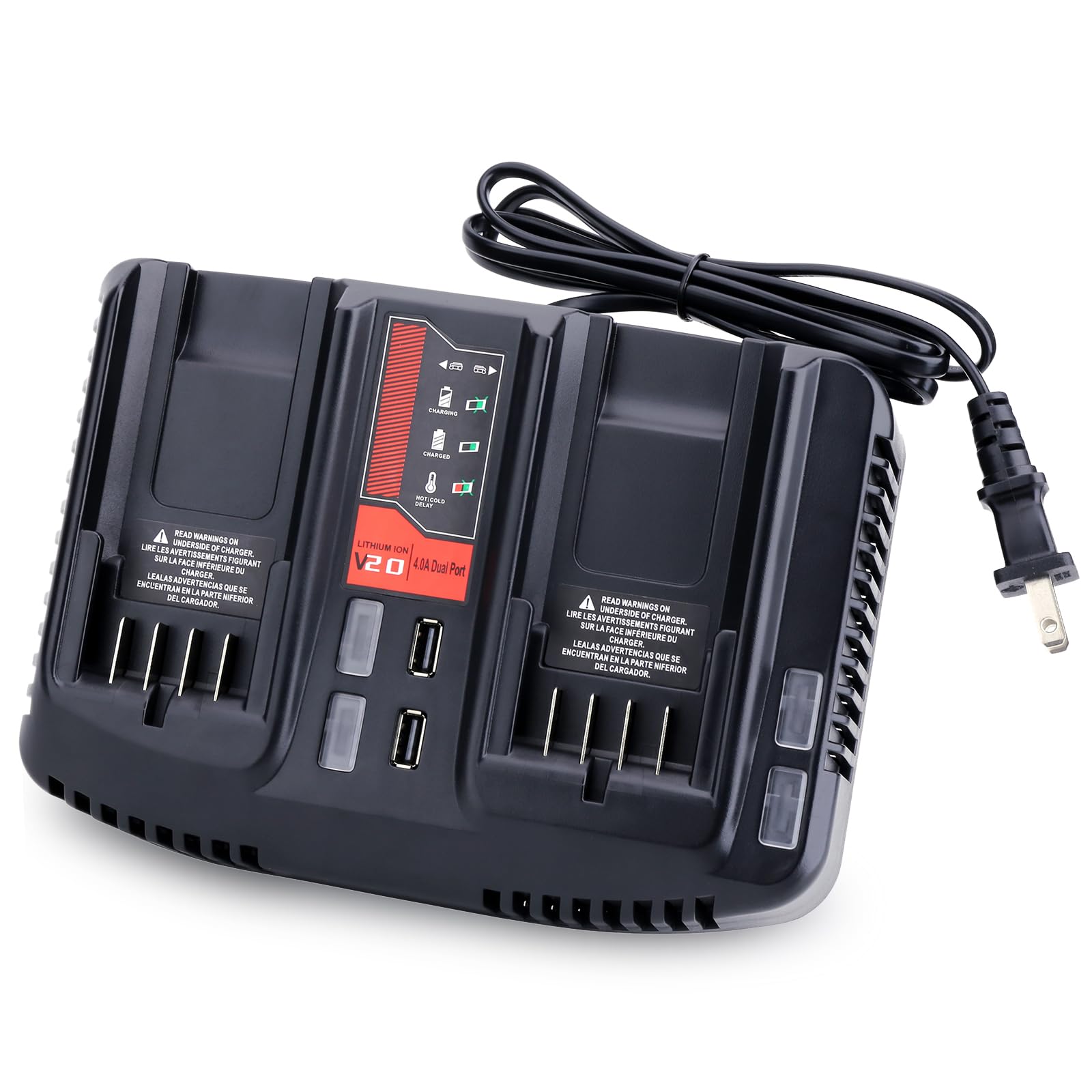 Lasica CMCB124 20V Charger Compatible with Craftsman V20 Series 20 Volt Lithium Batteries, V20 Dual Port, Replacement for Craftsman Battery Charger Station CMCB104 CMCB124
