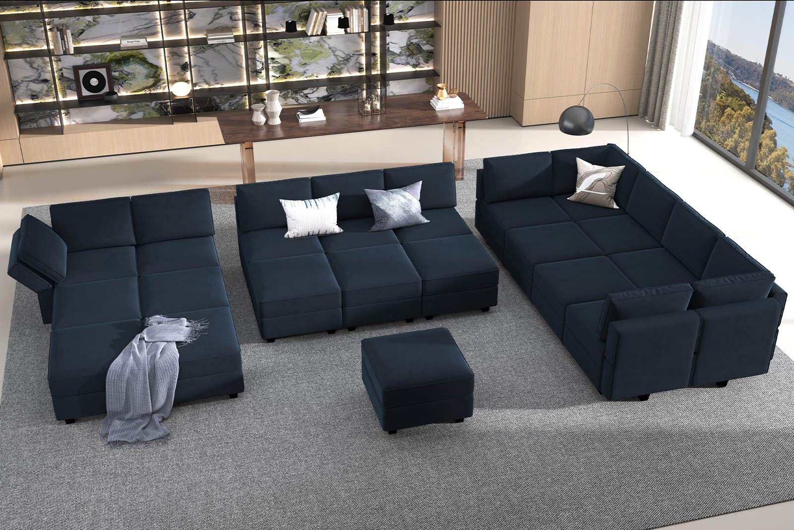 Belffin Modular Large Sectional Sofa with Storage Seat Oversized U Shaped Couch with Reversible Chaise Modular Sofa Set with Ottoman Velvet Blue