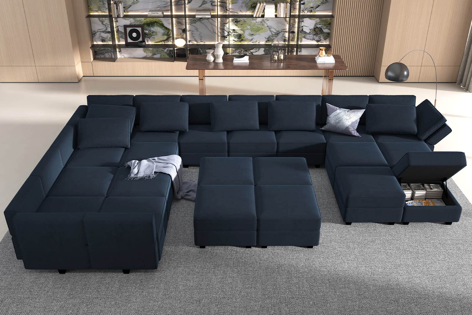 Belffin Modular Large Sectional Sofa with Storage Seat Oversized U Shaped Couch with Reversible Chaise Modular Sofa Set with Ottoman Velvet Blue