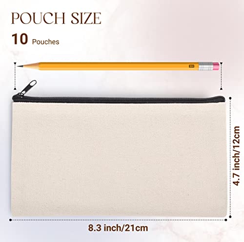 Cruleen 10 Pack Blank DIY Craft Bag Canvas Zipper Pouch Blank Makeup Bag – Beige Canvas Pouch Multi-Purpose Toiletry Bag Perfect for Stationary, HTV & Valentine Party Favors 8.3 × 4.7 Inch