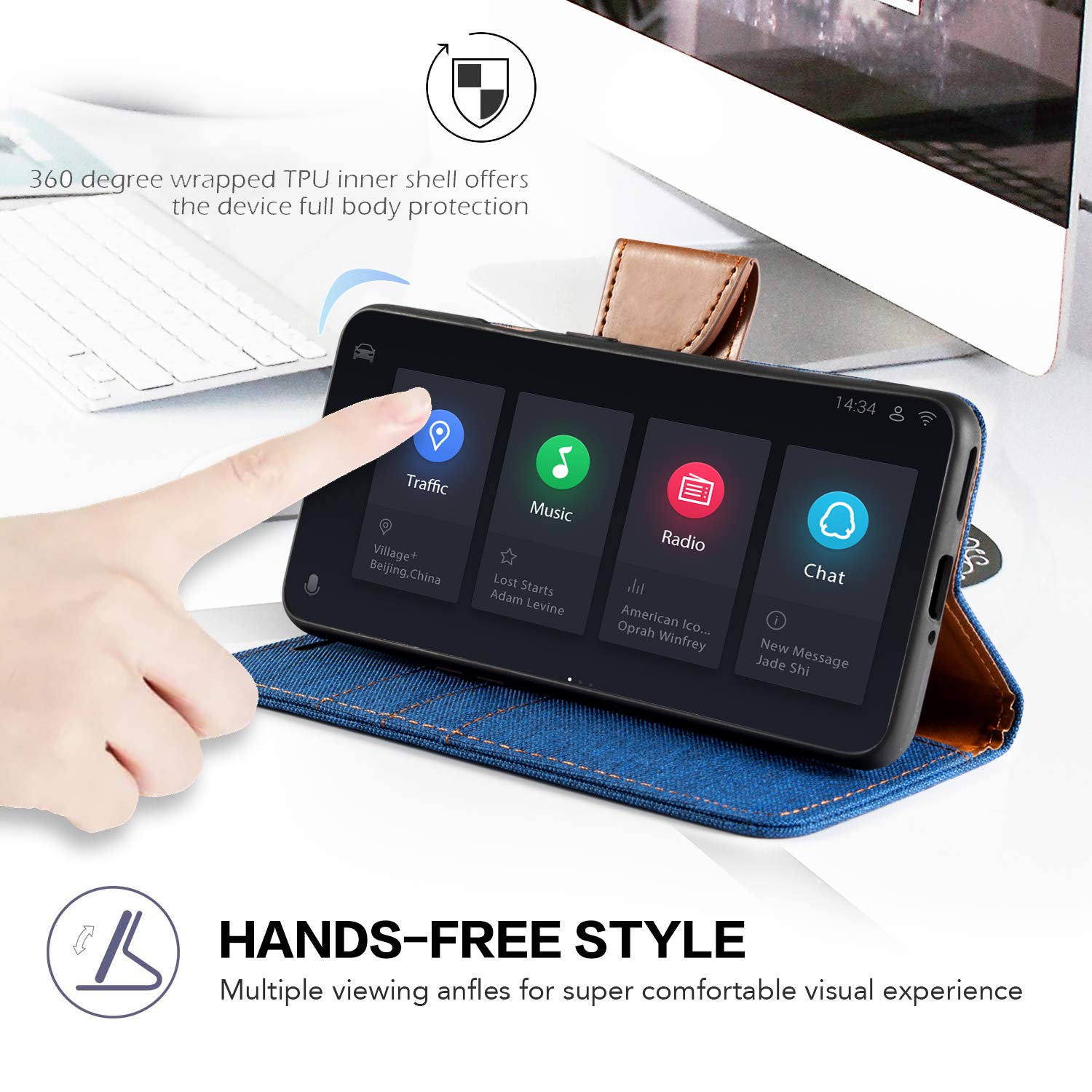 Shantime for Doogee V20 Pro Case, Oxford Leather Wallet Case with Soft TPU Back Cover Magnet Flip Case for Doogee V20 Pro (6.43β) Blue