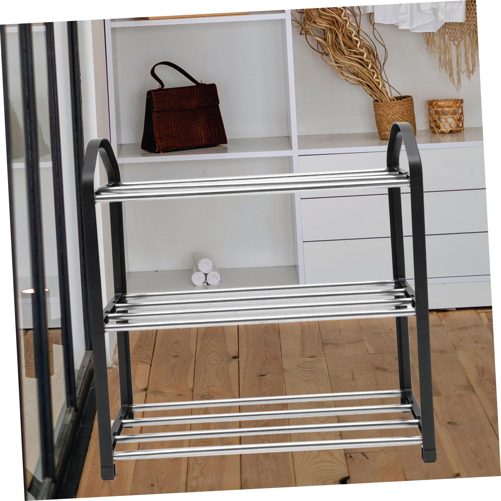 Alipis Shoe Rack Shoe Storage Organizer Freestanding Shoe Cabinet Shoe Shelf Shoe Holder Shoe Stand Metal Organizer Shelf Three-Layer Shoe Storage Rack Stainless Steel Storage Bag Plastic