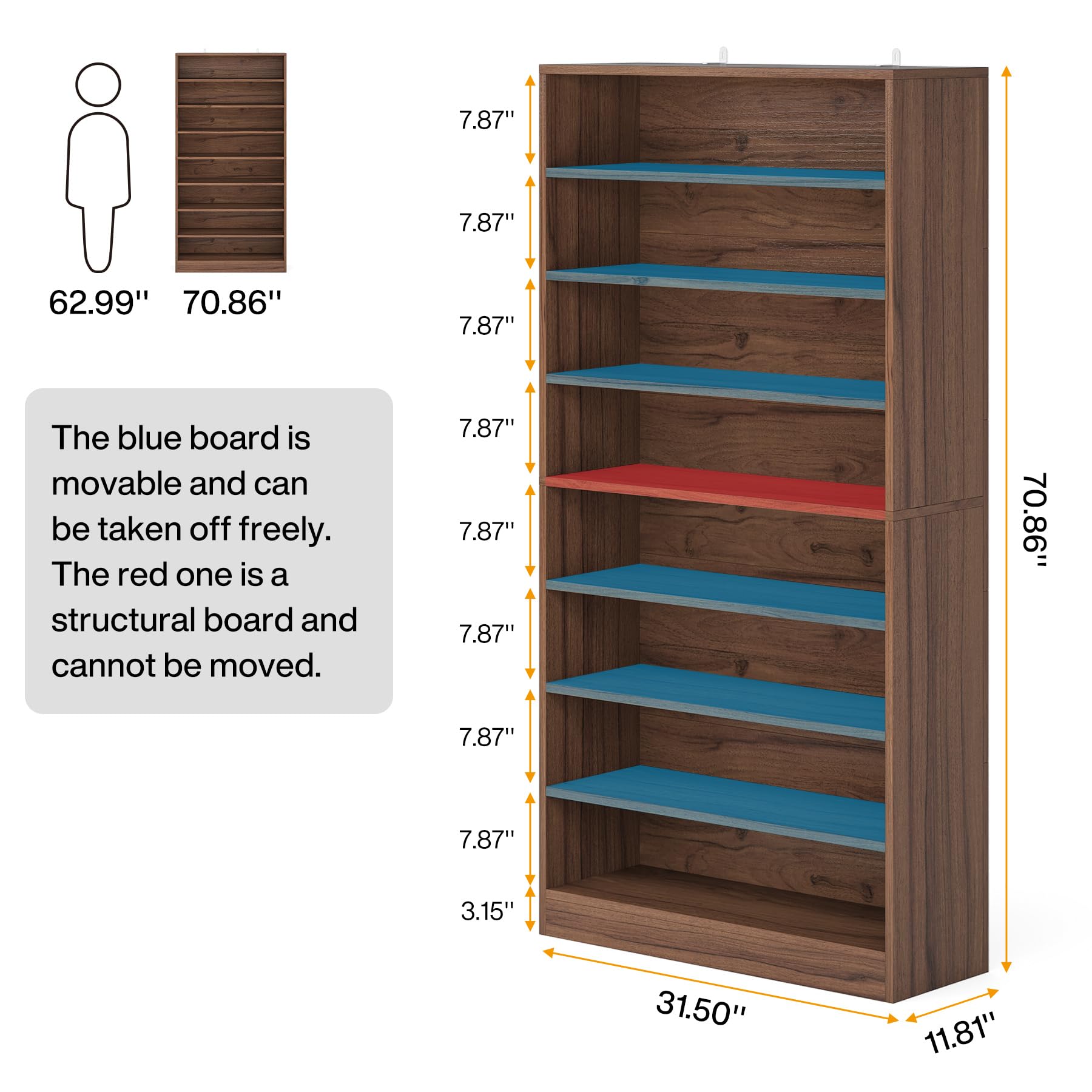 Tribesigns 2PCS Shoe Cabinet, 9 Tiers 40-45 Pairs Heavy Duty Wood Freestanding Shoe Storage Cabinet, 70.8'' Tall Shoe Cabinet with Open Storage for Entryway (Brown)