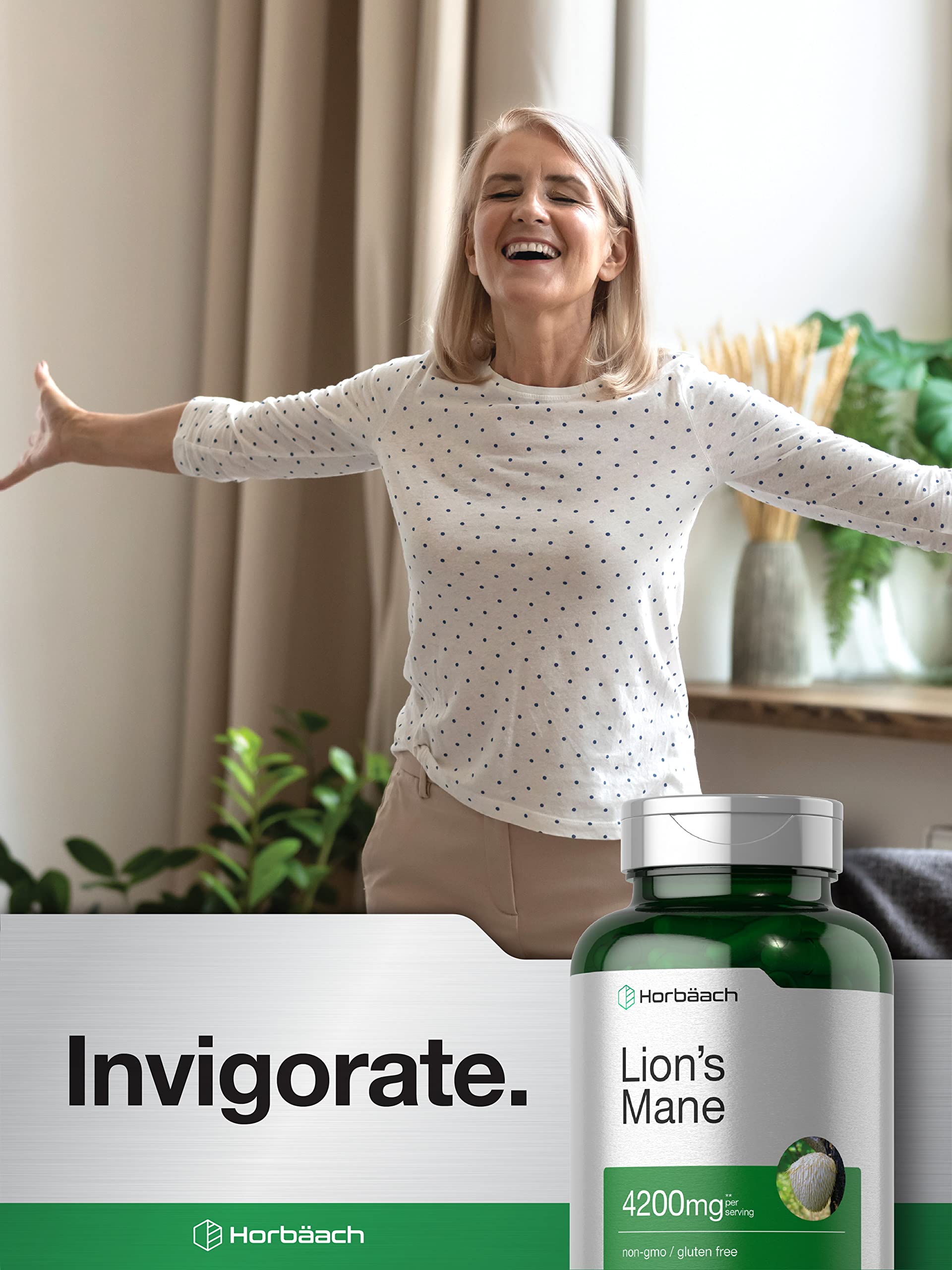 Horbäach Lions Mane Mushroom Extract | 4200mg | 120 Capsules | Vegetarian, Non-GMO, Gluten Free Supplement