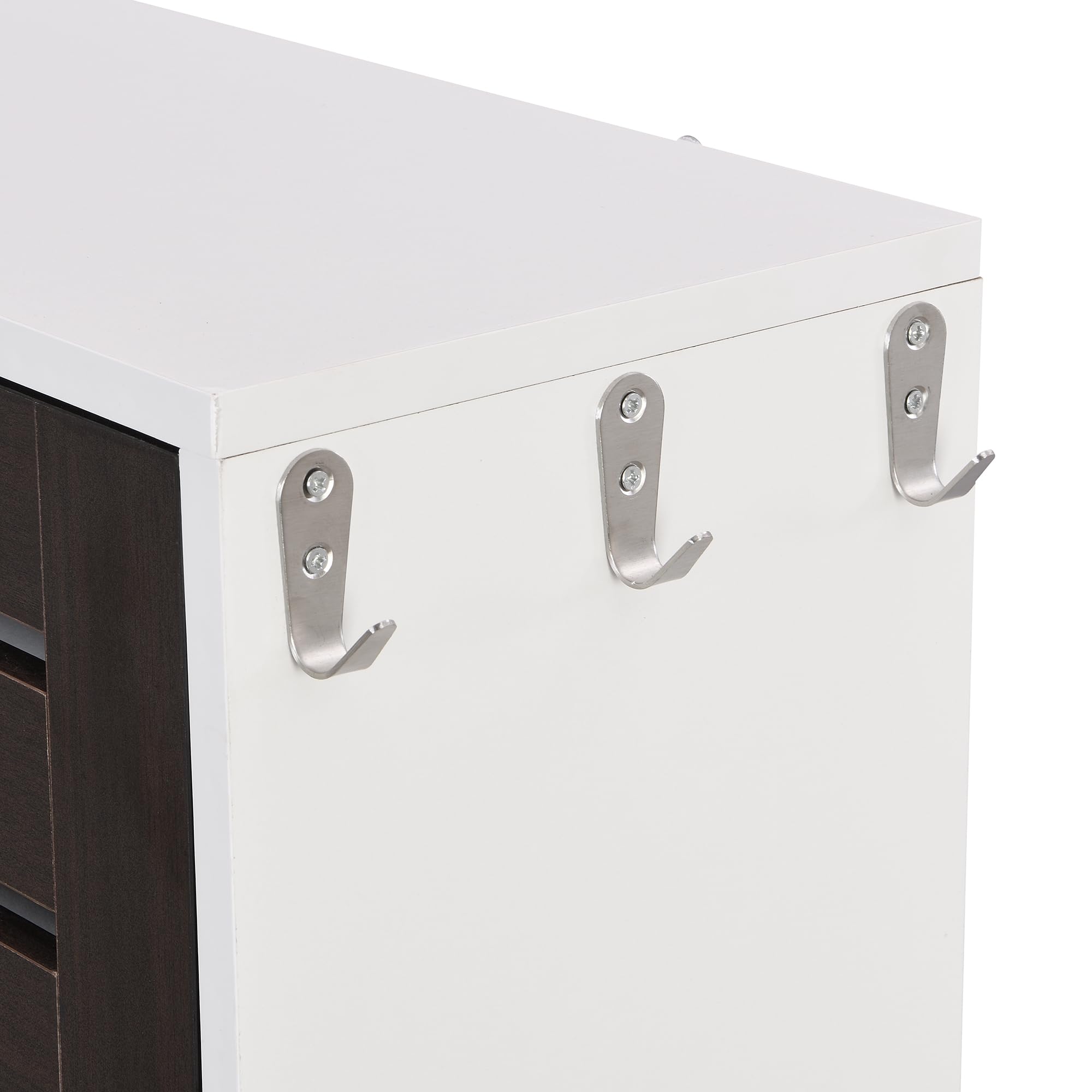 Cozybedin Minimalist Slim Shoe Cabinet with Hanging Hooks, Slits Design Panels Entryway Organizer with 3 Flip Drawers, Free Standing Shoe Rack with Adjustable Panel for Hallway, White