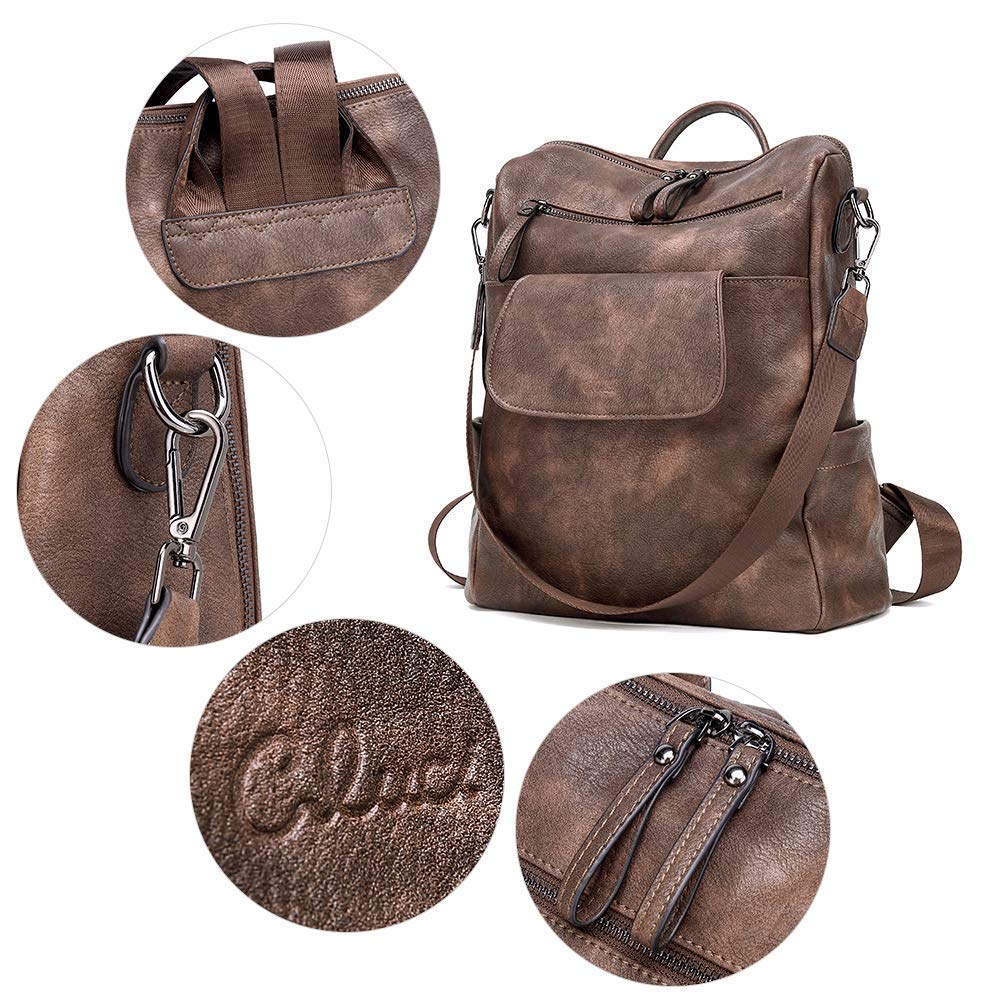 CLUCI Leather Backpack Purse for Women Bundle with Large Wallet
