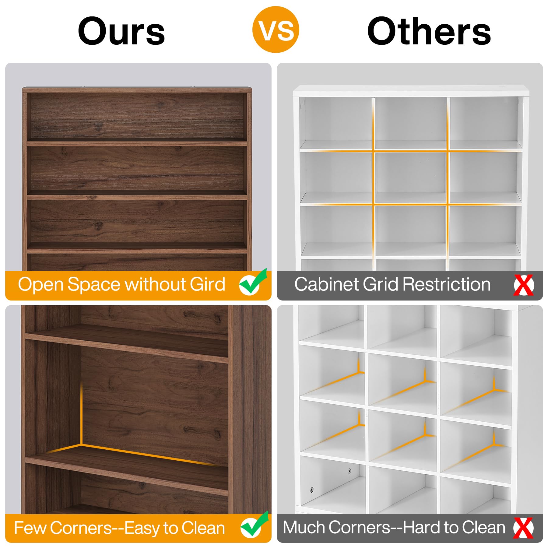 Tribesigns 2PCS Shoe Cabinet, 9 Tiers 40-45 Pairs Heavy Duty Wood Freestanding Shoe Storage Cabinet, 70.8'' Tall Shoe Cabinet with Open Storage for Entryway (Brown)