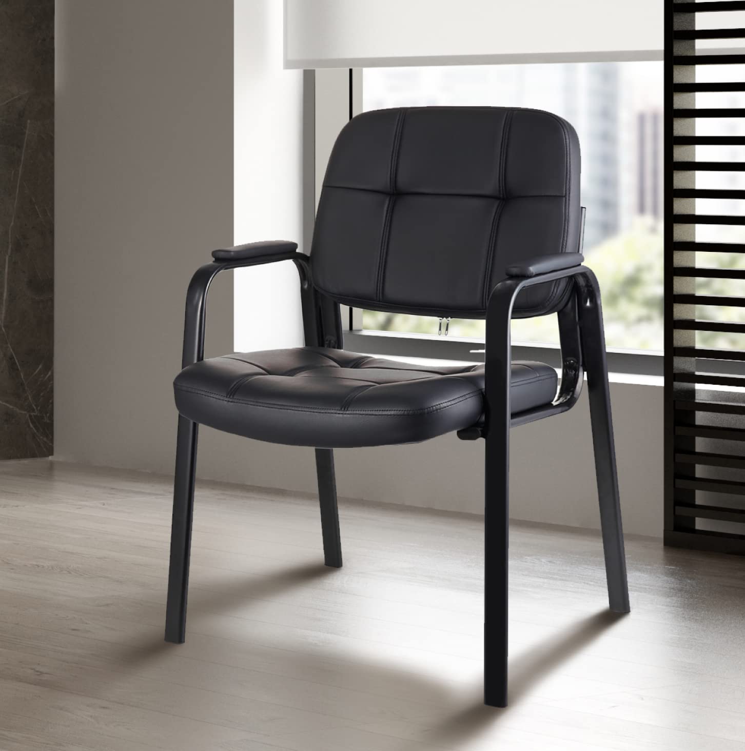 CLATINA Office Reception Guest Chair with Bonded Leather Padded Arm Rest Ergonomic Guest Chair for Waiting Room Conference Desk Black 2 Pack
