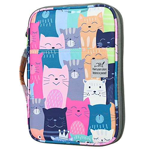 YOUSHARES 96 Slots Colored Pencil Case, Large Capacity Pencil Holder Pen Organizer Bag with Zipper for Prismacolor Watercolor Coloring Pencils, Gel Pens for Student & Artist (Learning Cat)