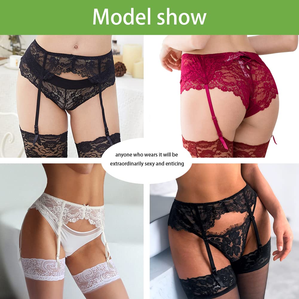Confonze Women Lace Garter Belt Sexy Suspender Belts for Thigh High Stockings (Large, Creamy White)