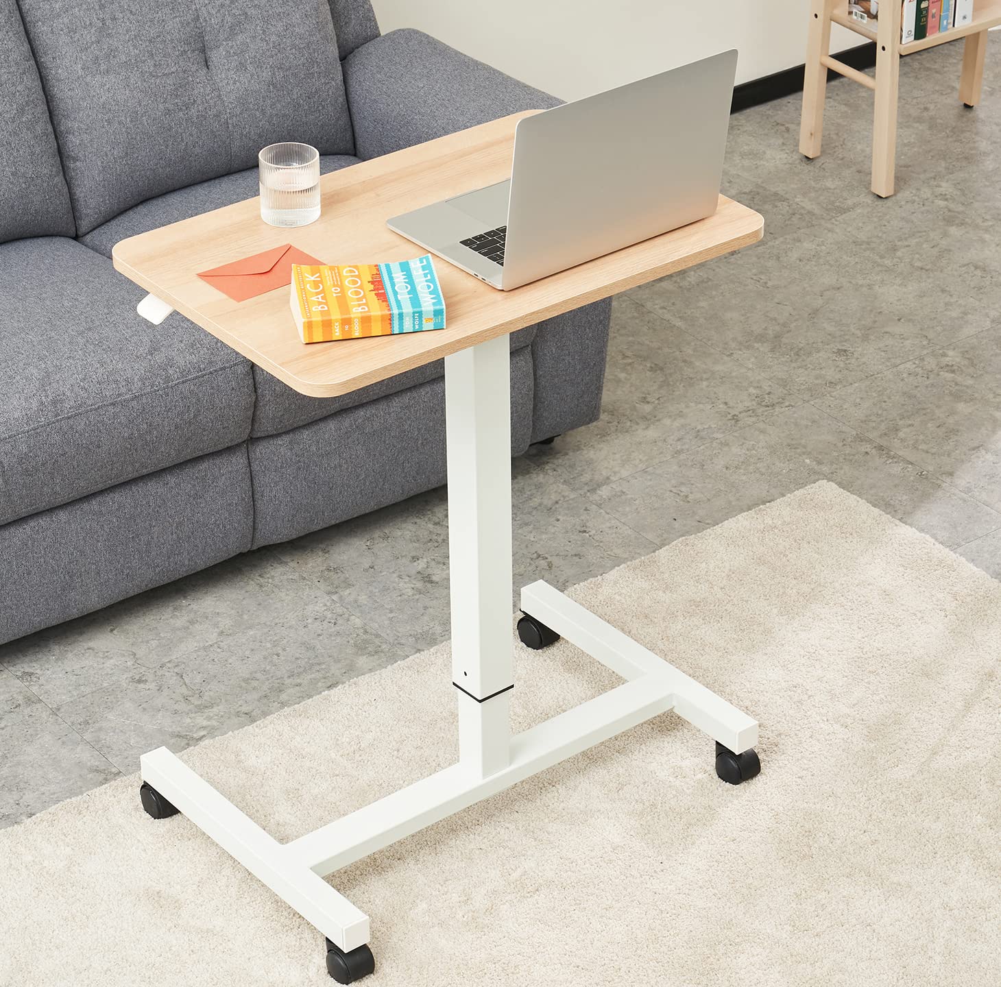CLATINA Height Adjustable Mobile Laptop Desk Cart - Versatile Rolling Workstation Table for Office, Home, and Study Room - Ergonomic Standing Desk with Lockable Wheels 28" x 19" Beige…