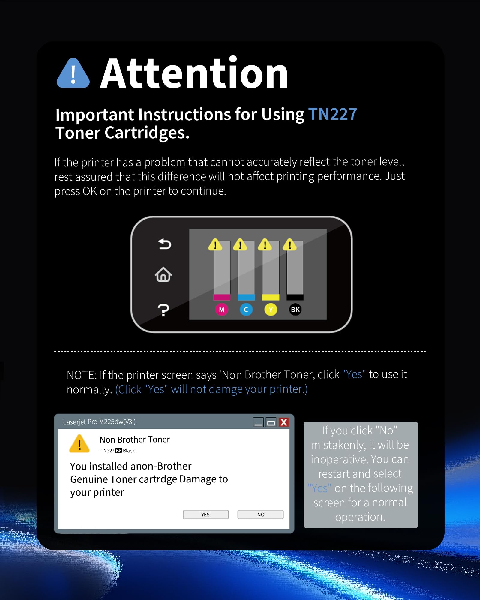 TN227 TN 227 4-Pack Toner Cartridge: Replacement for Brother TN227BK TN227C TN227M TN227Y Toner Use with MFC-L3710CW MFC-L3770CDW MFC-L3730CDW HL-3230CDW Printer Toner (Black Cyan Magenta Yellow)