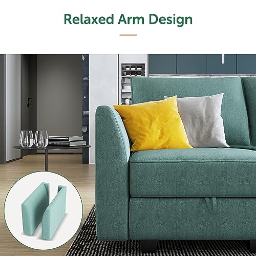HONBAY Reversible Modular Couch Modern Polyester Sectional Sofa with Chaise & Storage Seat 112'' U-Shaped Couch for Living Room, Aqua Blue