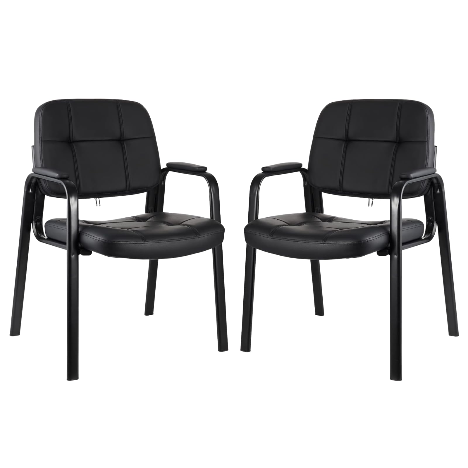 CLATINA Office Reception Guest Chair with Bonded Leather Padded Arm Rest Ergonomic Guest Chair for Waiting Room Conference Desk Black 2 Pack