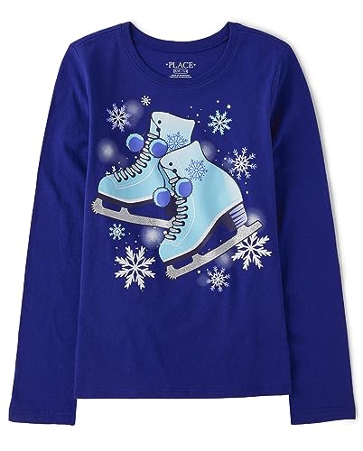 The Children's Place Girls Assorted Everyday Long Sleeve Graphic T-Shirts Electric Violet Skates Medium