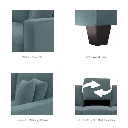 Bush Furniture Stockton U Shaped Sectional Couch, 113W, Turkish Blue Herringbone