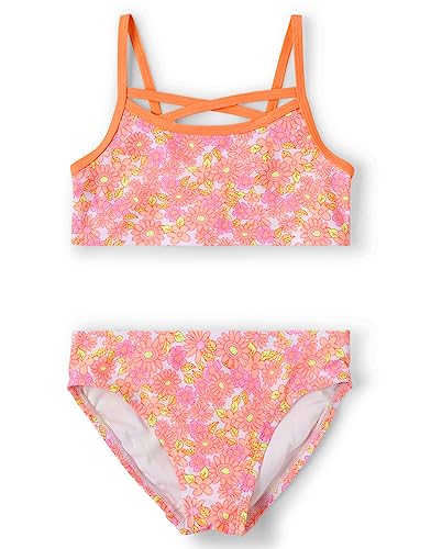 The Children's Place Girls 2-Piece Swimsuit Tankini Set, Neon Floral, Medium US