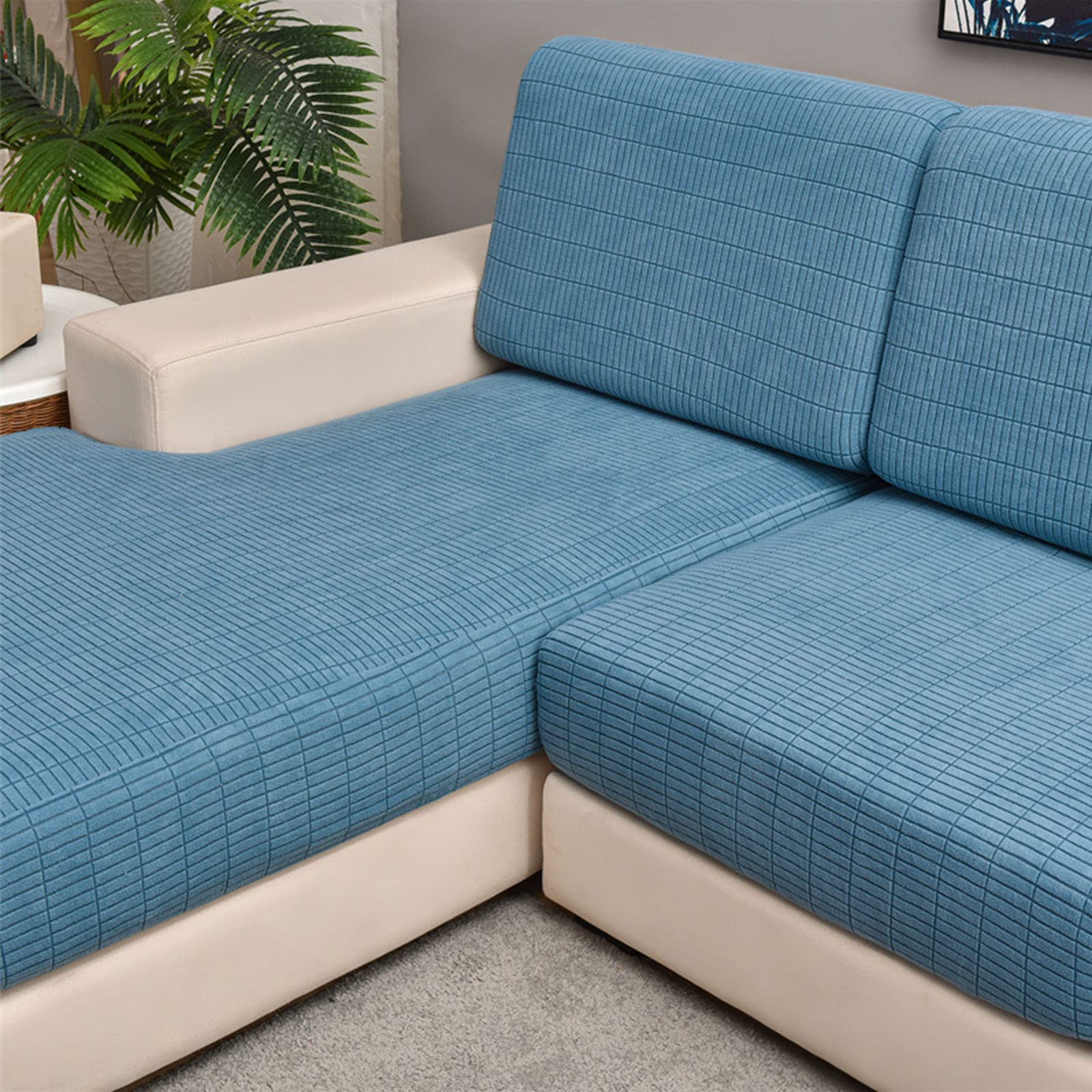 Stretch Chaise Cushion Covers for L Shape Sofa Chaise Lounge Sectional Sofa Slipcover, 1/2/3/4 Seat Sofa Cover Anti Slip Furniture Protector Loveseat U Shape Couch Cover (Blue Chair(1pcs))