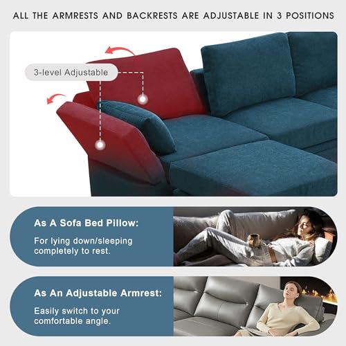 MUIRNAXI 109 x 54.7 Inch Chenille Modular Sectional Sofa,U Shaped Couch, 6-Seat Reversible with Adjustable Armrests and Backrest, Storage Seat, Ergonomic Design,for Living Room, Apartment (Blue)