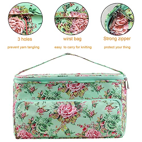 Weabetfu Knitting Bag Large Size,Yarn Storage Organizer Tote Bag Holder Case Cuboid with Zipper Closure and Pocket for Knitting Needles Crochet Hooks Project Accessories,Easy to Carry(Up to 14 Inch)