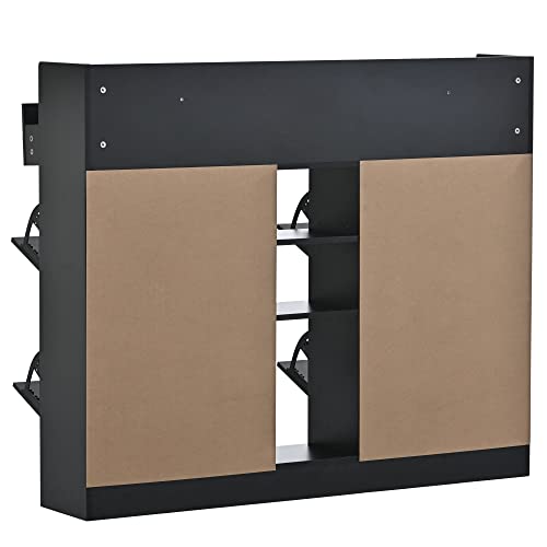 GIYZOKNI Modern Shoe Cabinet with 4 Flip Drawers, Multifunctional 2-Tier Shoe Storage Organizer with Drawers, Free Standing Shoe Rack for Entrance Hallway (Black)