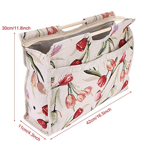 Zerodis Woven Storage Bag with Handle Fabric Exquisite Practical Wood for Knitting Needles Sewing Tools(Red Flower)