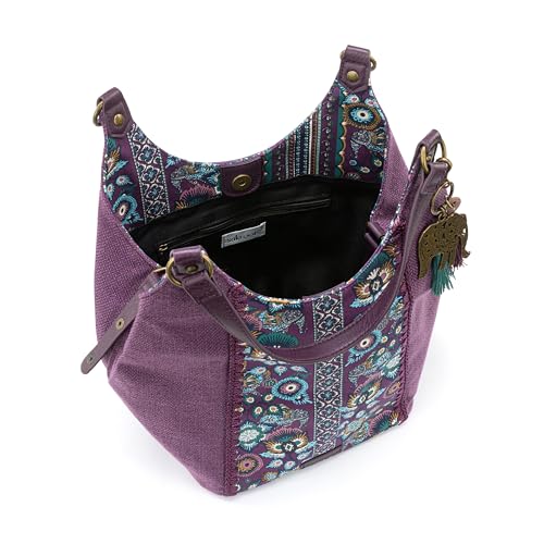 Sakroots Roma Shopper in Crochet & Coated Canvas, Dual Shoulder Straps, Violet Tapestry World